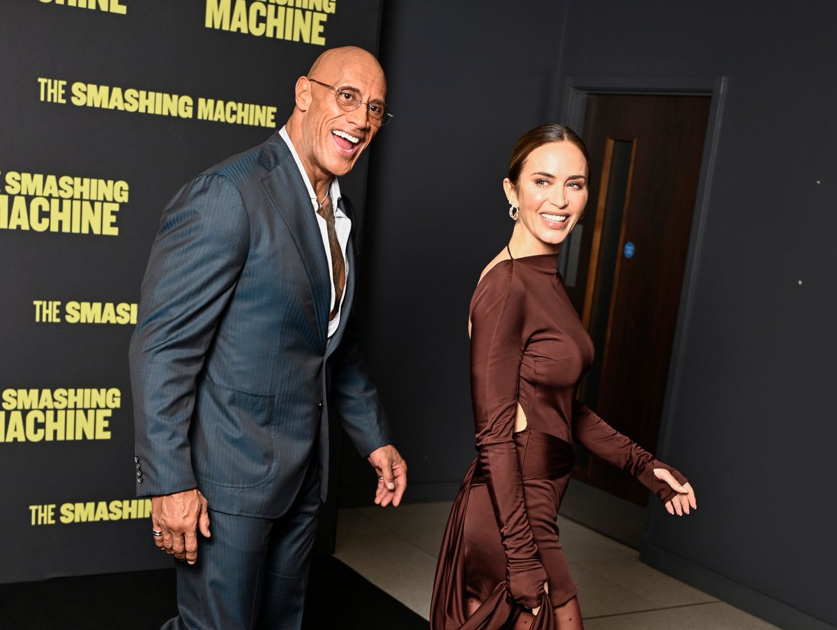 Dwayne Johnson and Emily Blunt dazzle in London at screening of The Smashing Machine - Yahoo ...