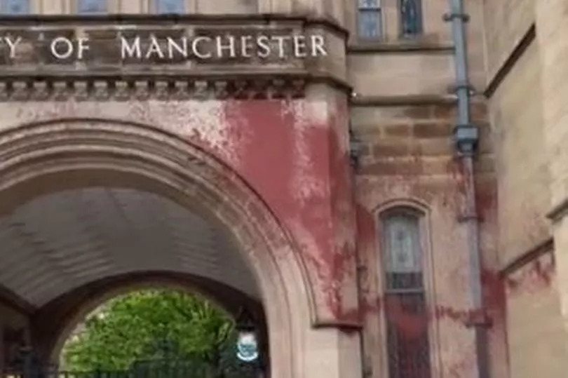 Red paint splattered on historic entrance to University of Manchester ...