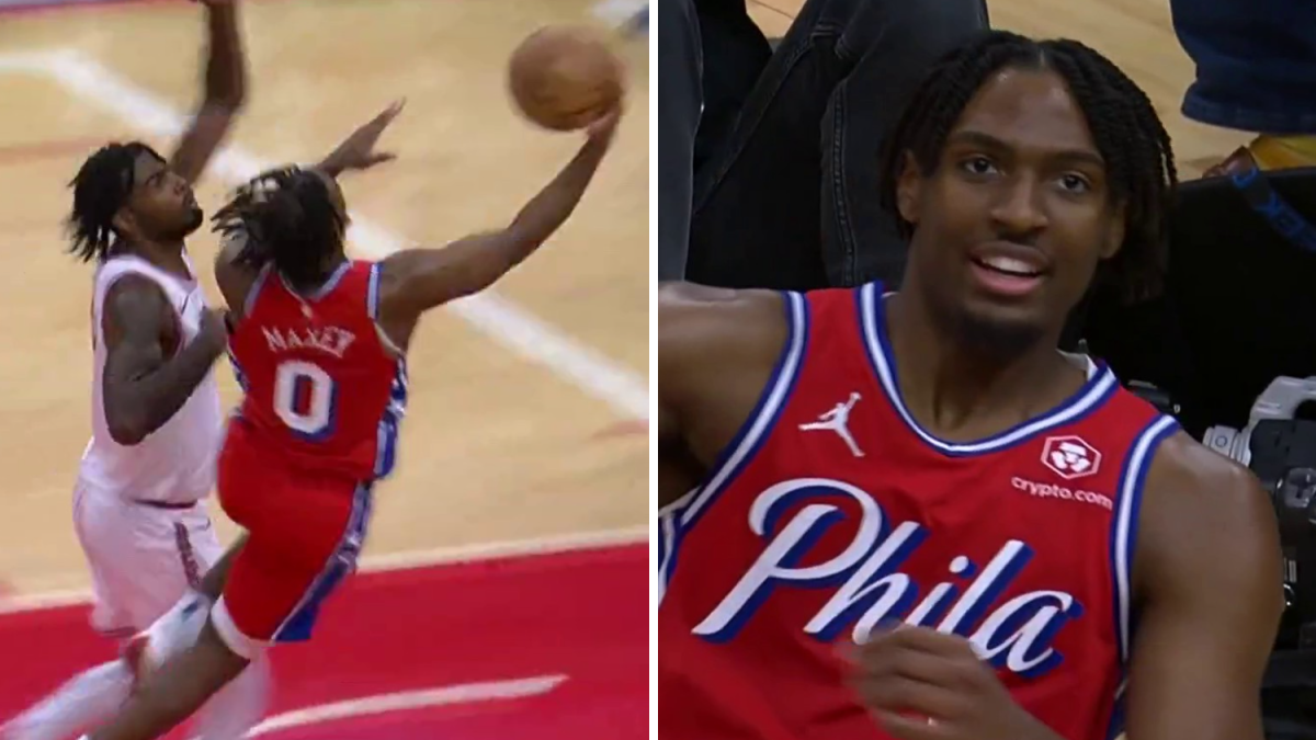 Tyrese Maxey caps off 27-point first half with beautiful AND-1 finish - Yahoo Sports