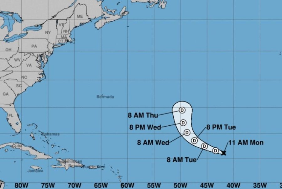 Emily weakens further as it heads north in the Atlantic