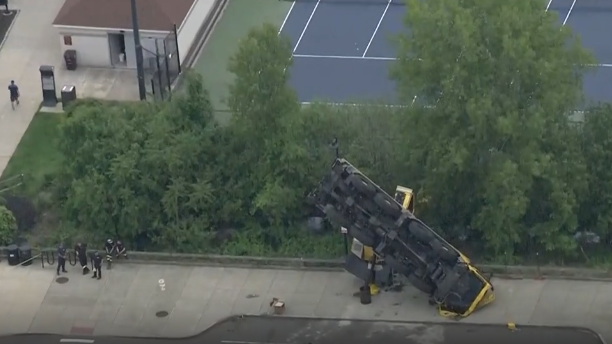 Construction crane tips over in Weymouth, Massachusetts