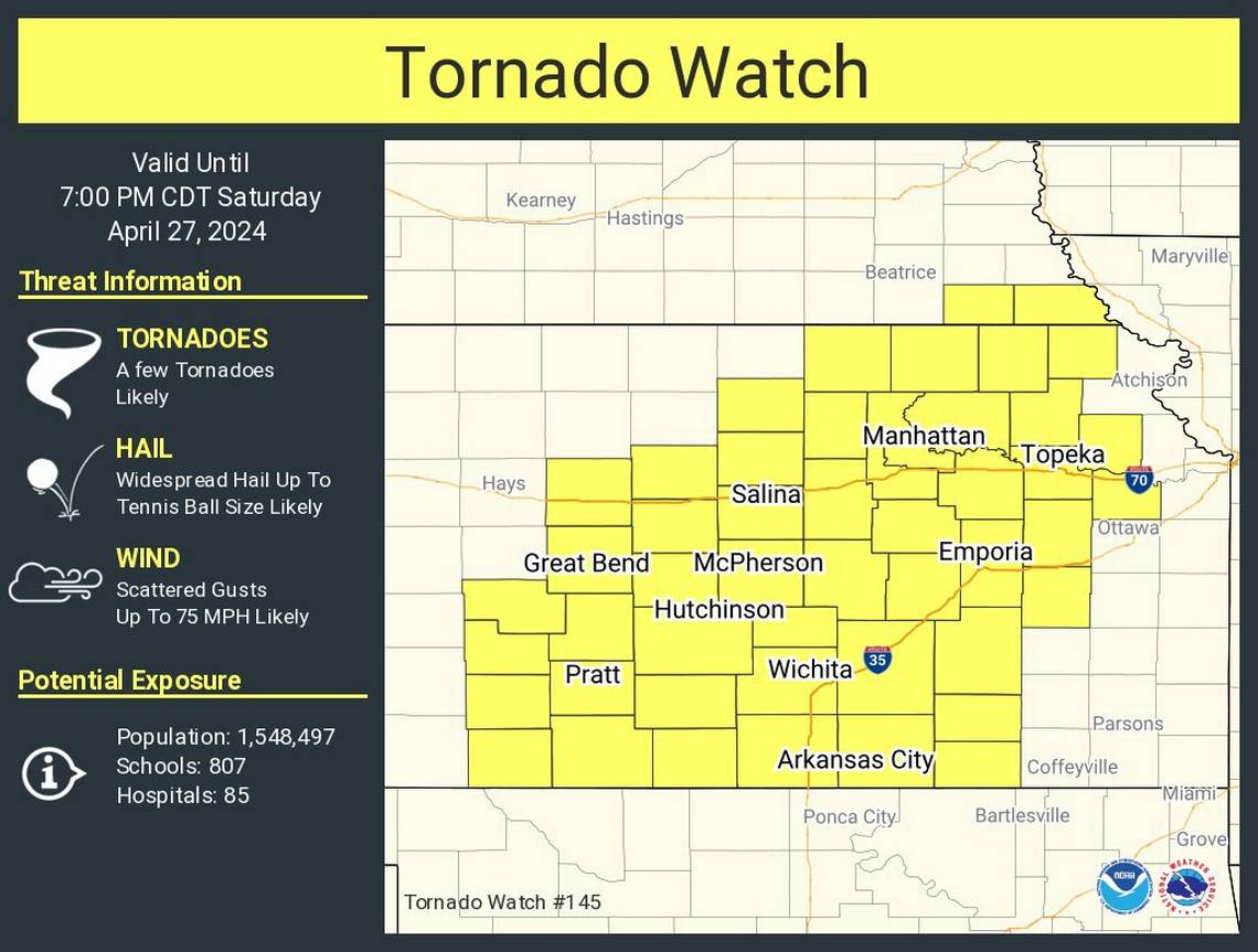 Weather service issues tornado watch for large part of Kansas ...