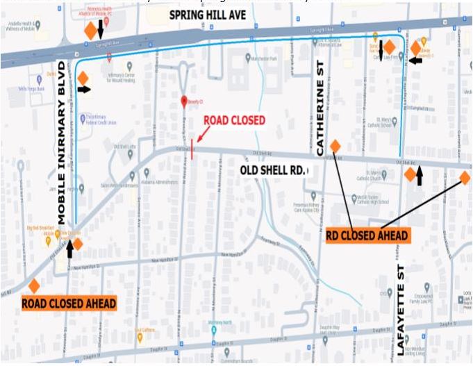 Parts of Old Shell Road closed Tuesday