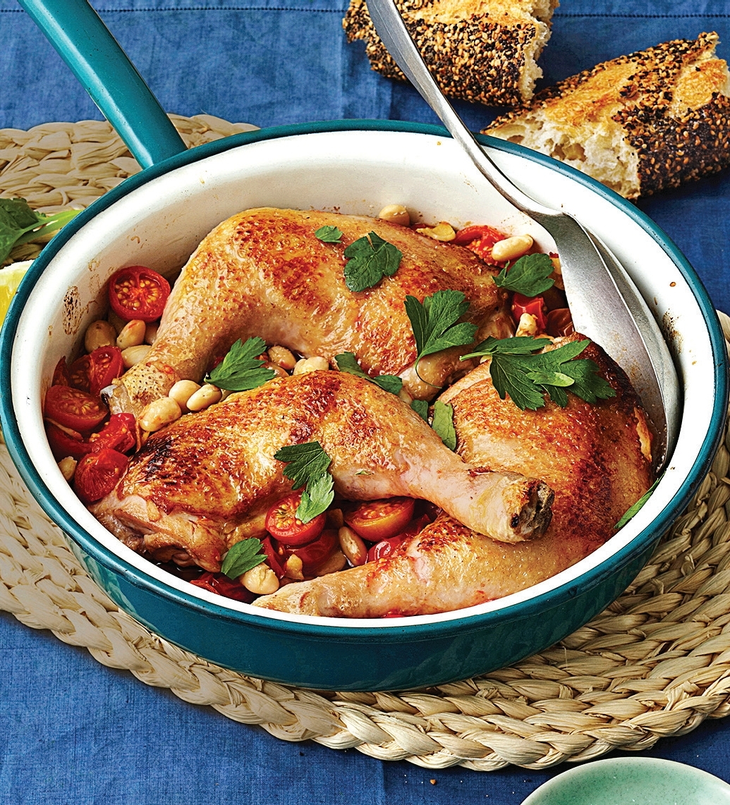 One-Pan Chicken Legs with Butter Beans and Tomatoes Recipe is Simply ...