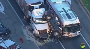 SUV becomes wedged vertically between bus, truck in Pennsylvania crash