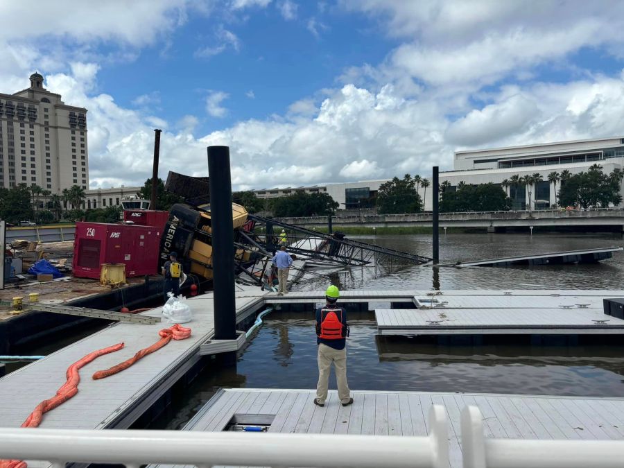 Crane tips over into Savannah River